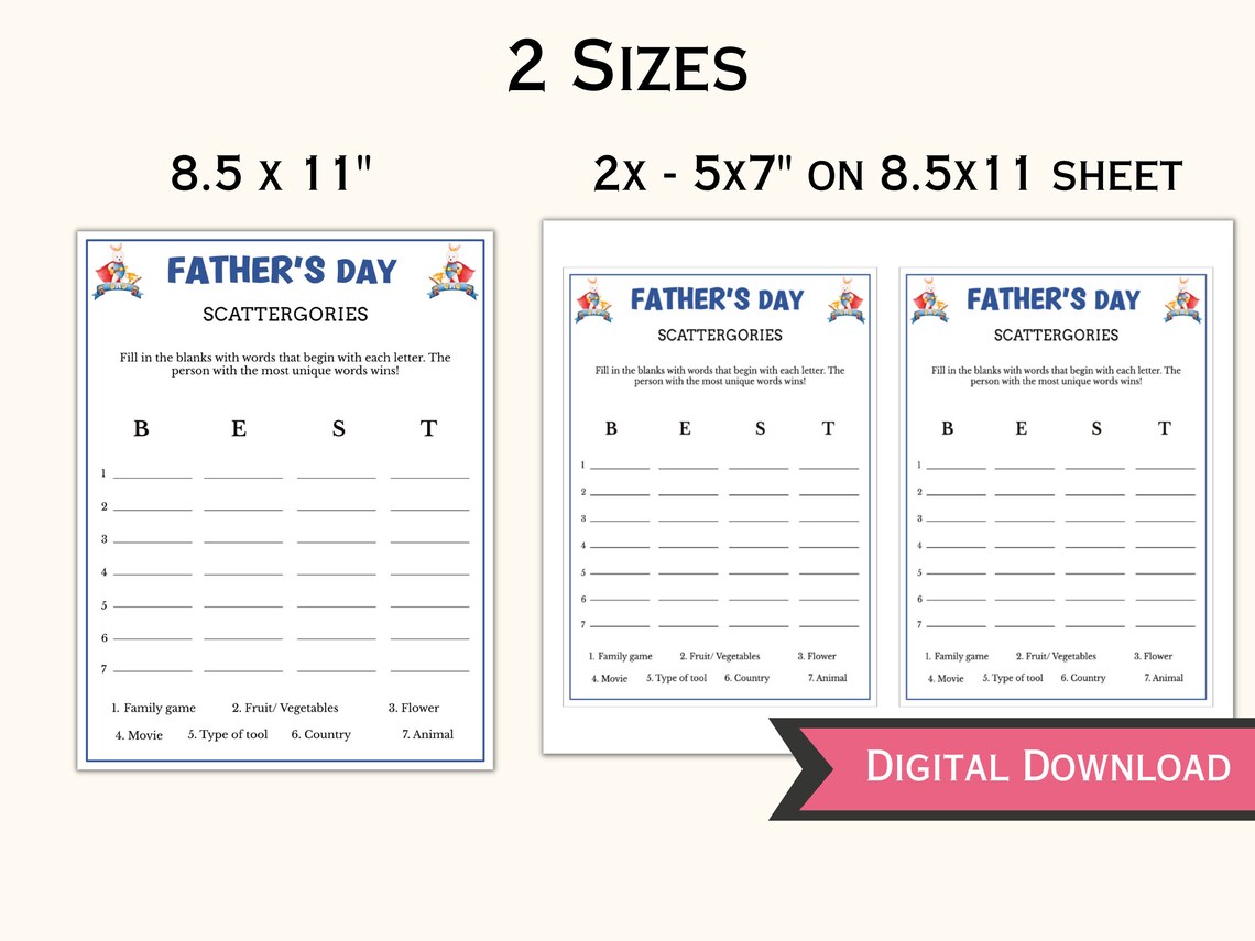 Printable Father's Day Scattergories Game Printable Father's Day Game ...