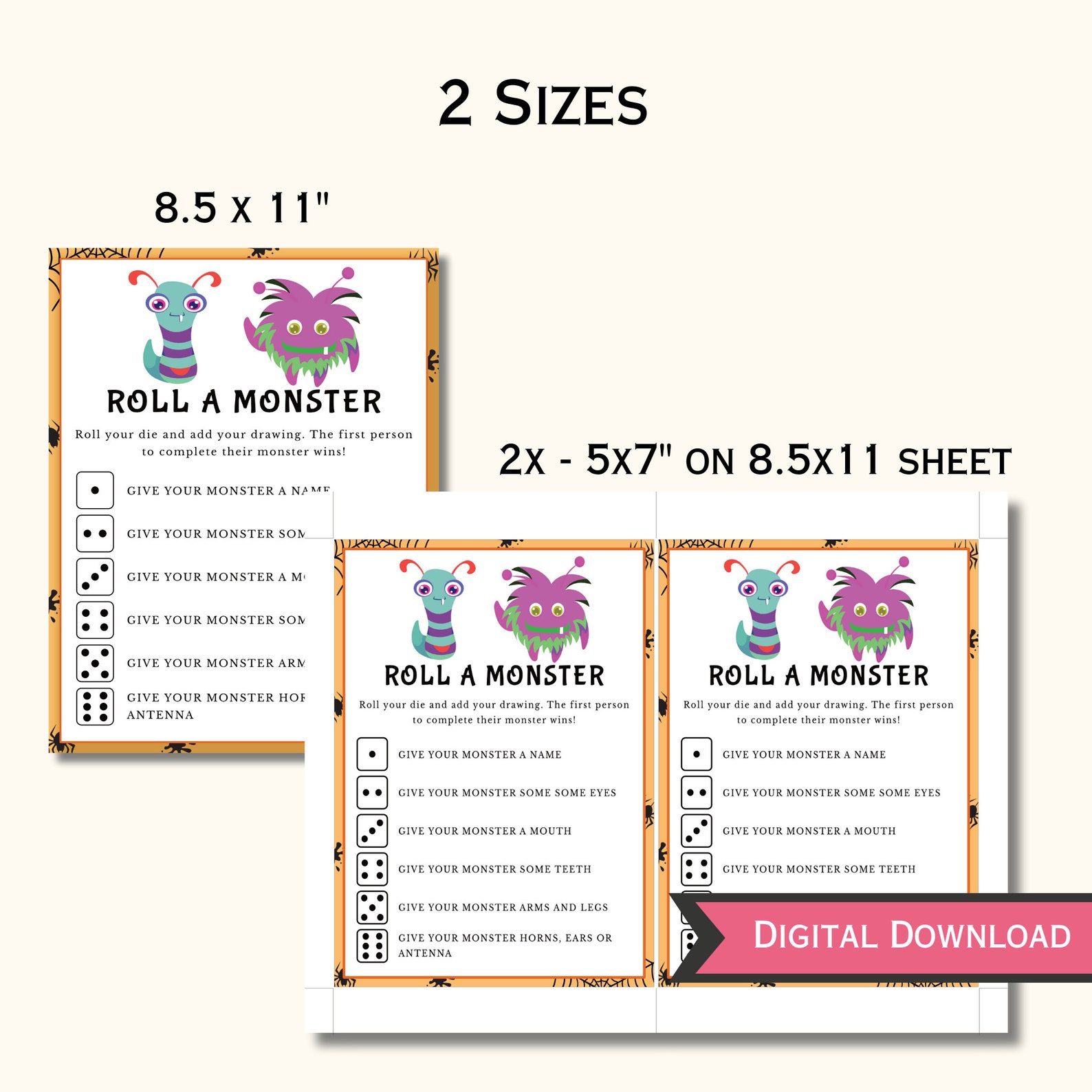 Roll a Monster Game - Printable Halloween Party Game for Kids ...