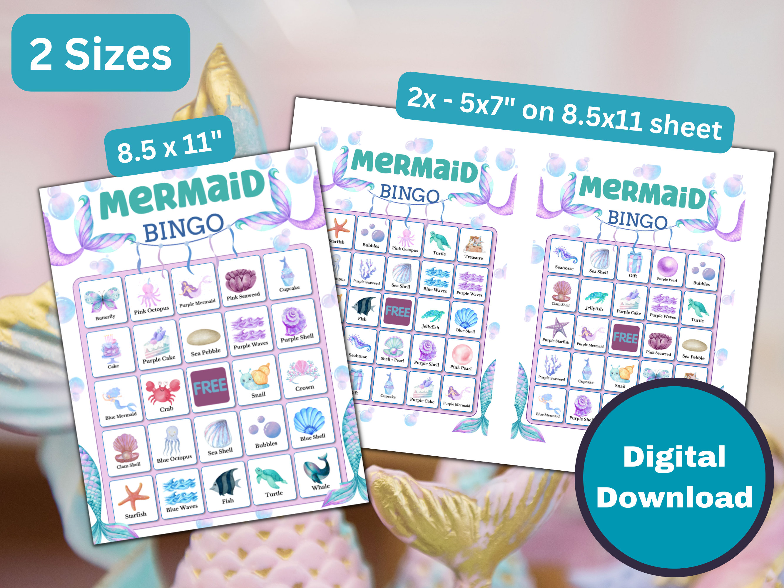 Mermaid Bingo Printable Game for Birthday Parties Activities - Etsy