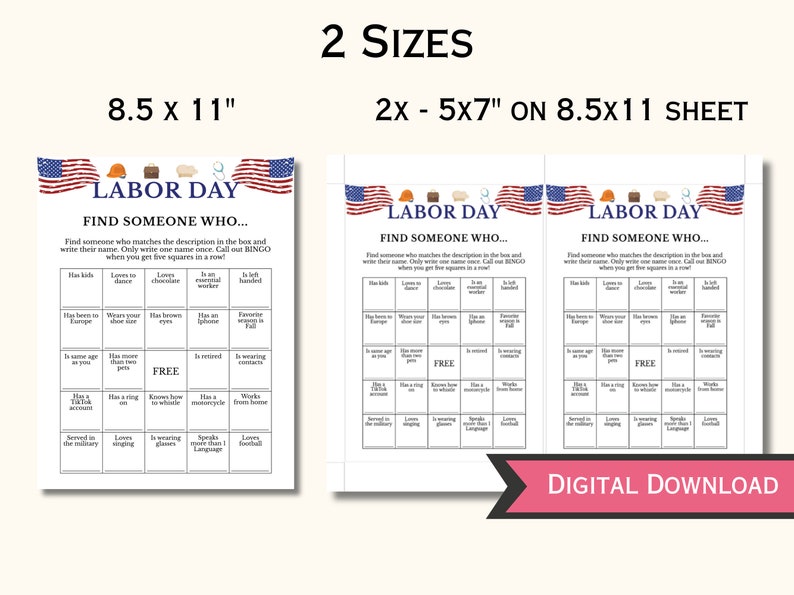 Labor Day Find the Guest Bingo Printable Labor Day Party Activity ...