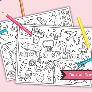 Printable Summer Doodle Coloring Pages - Summer Coloring Placemat ...