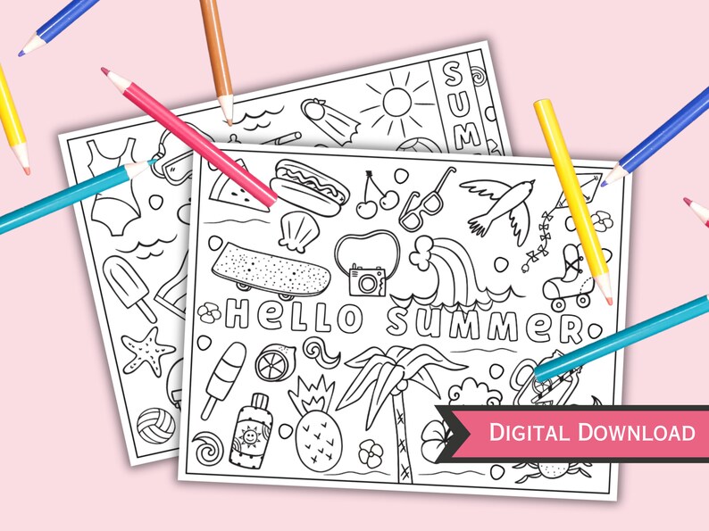 Printable Summer Doodle Coloring Pages - Summer Coloring Placemat ...