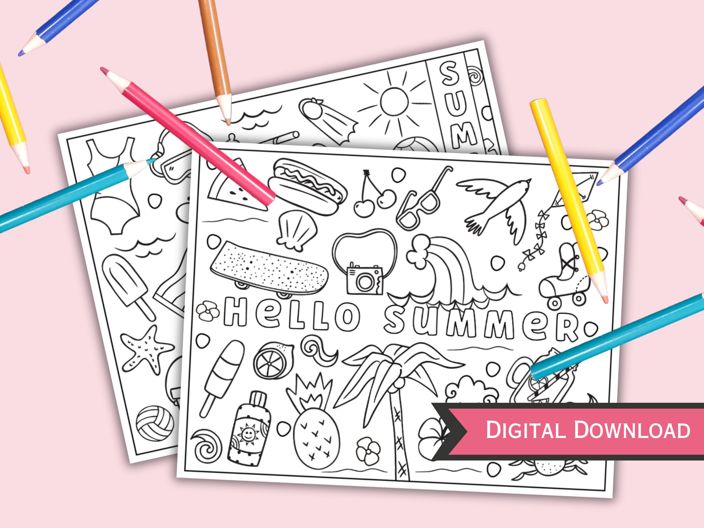 Printable Summer Doodle Coloring Pages Summer Coloring Placemat Sheets ...
