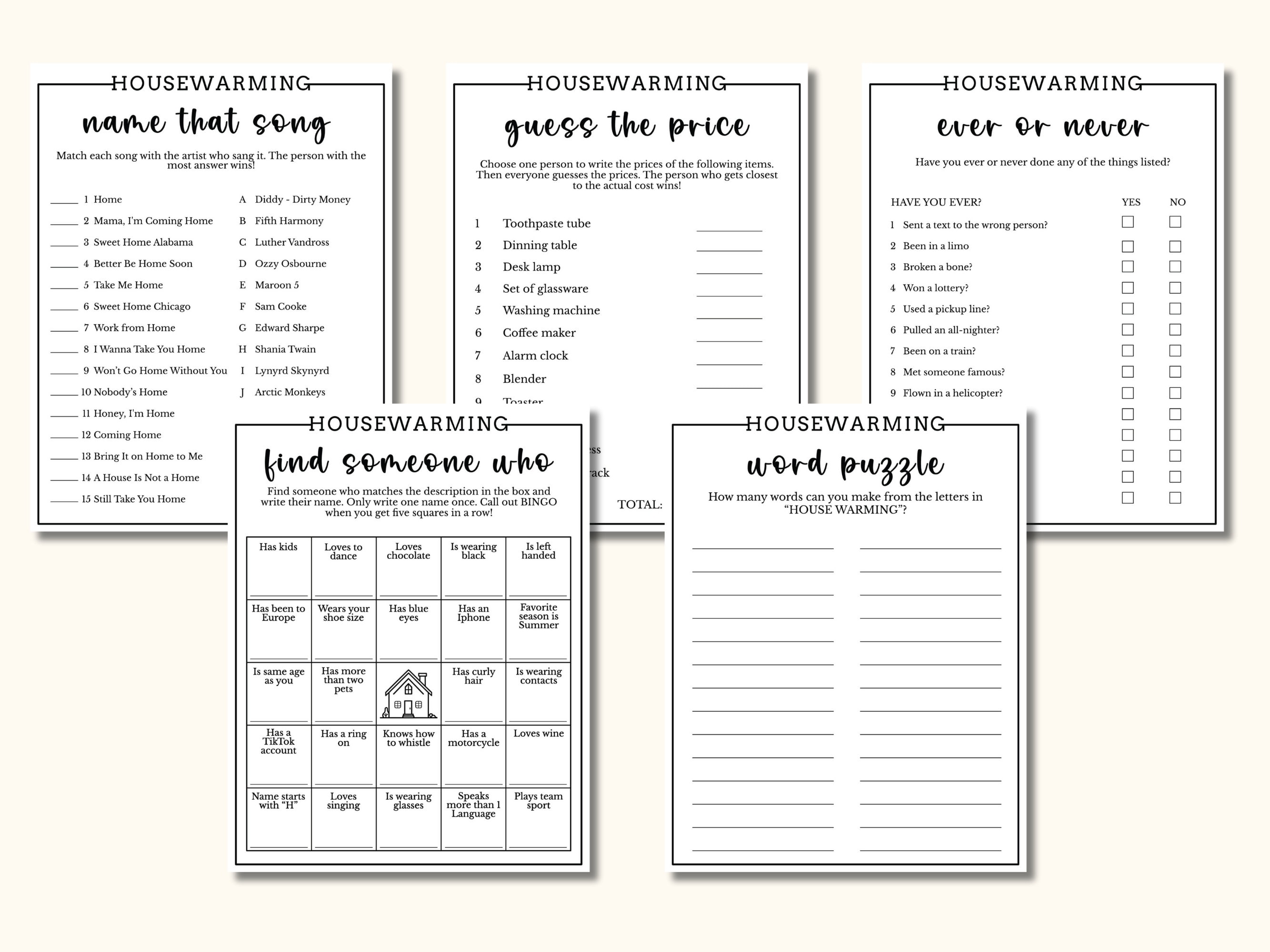 Housewarming Party Games - Printable Housewarming Game Bundle ...