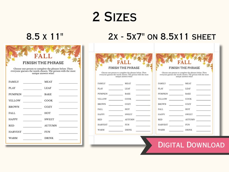 Fall Finish the Phrase Game - Printable Autumn Game - Fun Fall Time ...