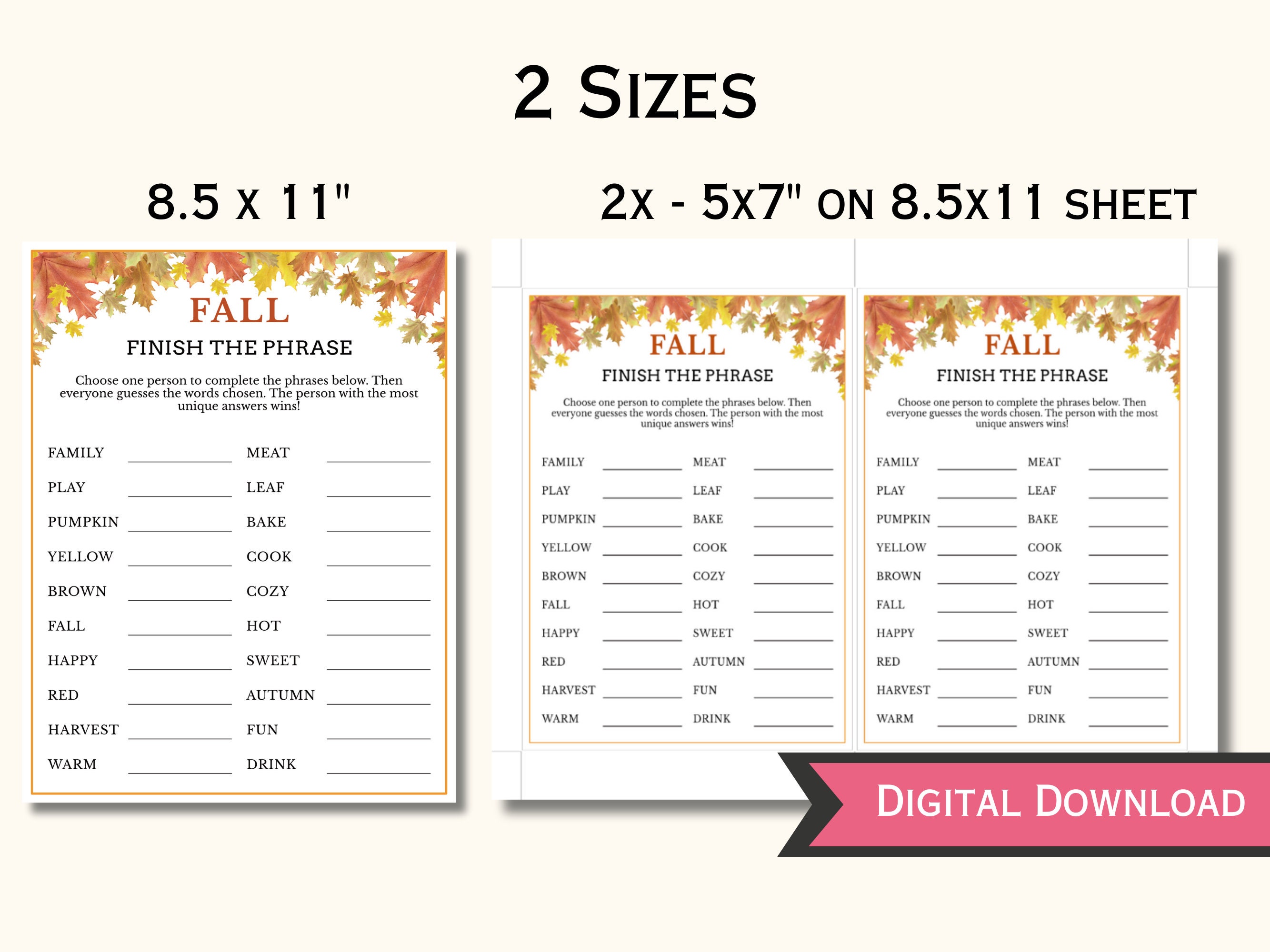 Fall Finish the Phrase Game - Printable Autumn Game - Fun Fall Time ...
