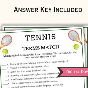 Printable Tennis-themed Party Game - Tennis Term Match - Printable ...