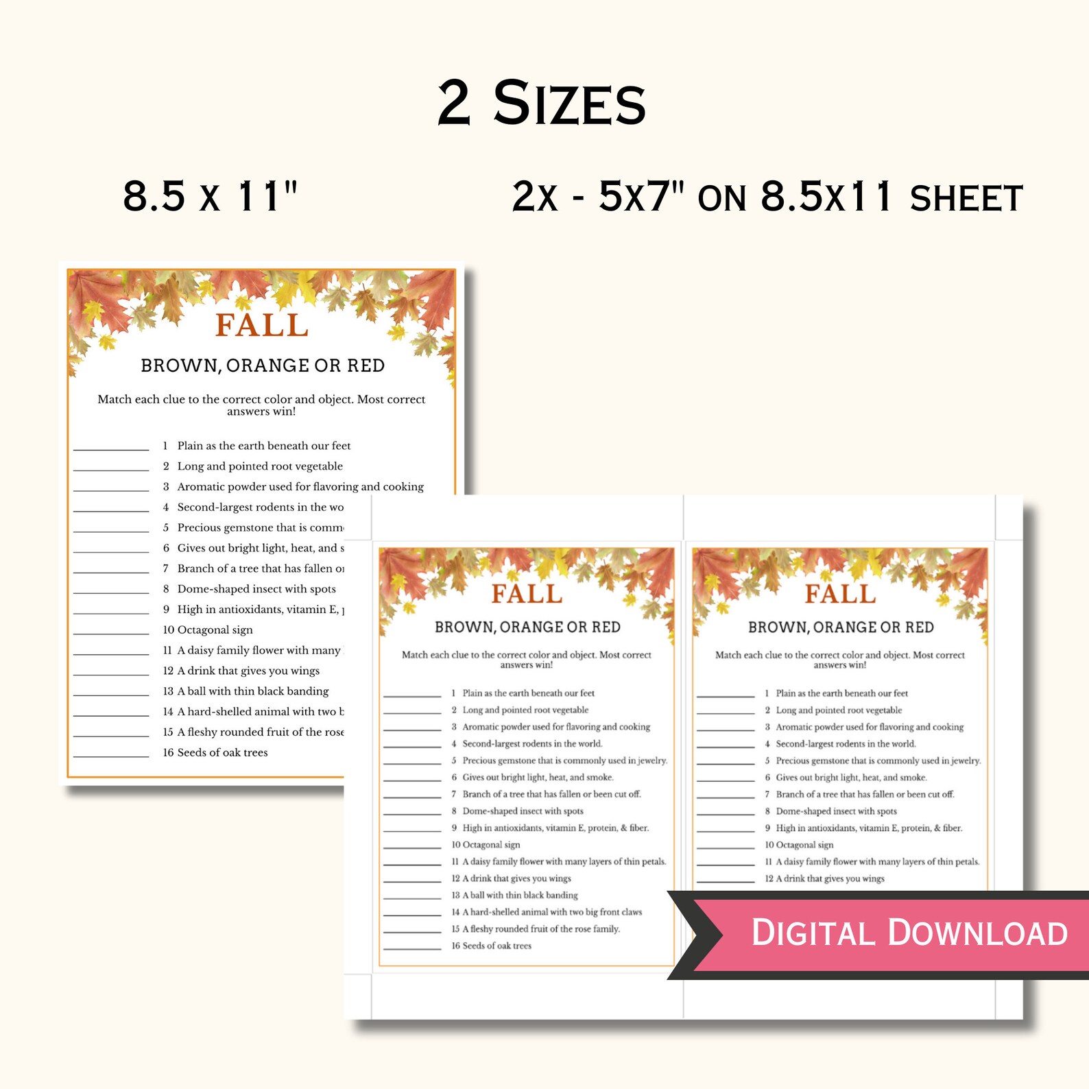 Brown, Orange or Red Game - Printable Autumn Game - Fun Fall Time ...