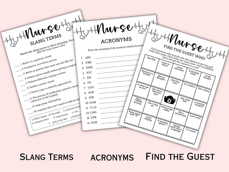 6 Nurse Graduation Game Bundle - Nursing School Graduation Party Games ...