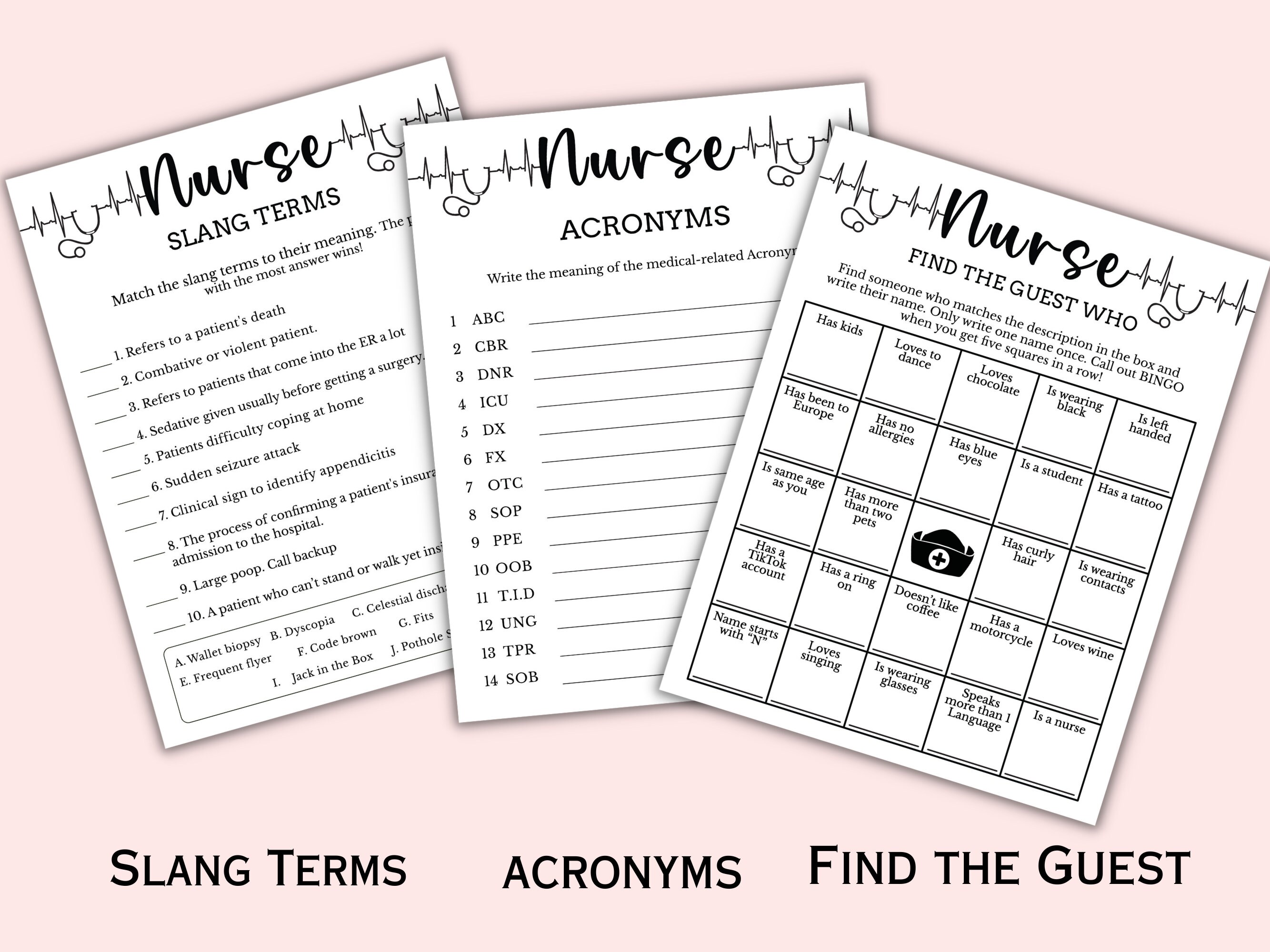 6 Nurse Graduation Game Bundle - Nursing School Graduation Party Games ...