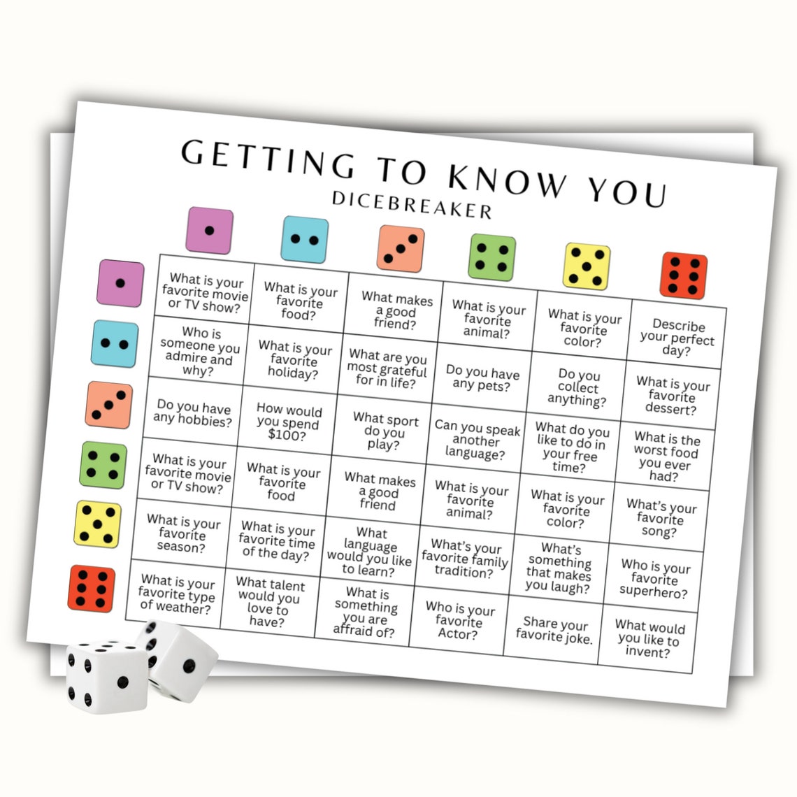 Getting to Know You Dice Game - Back to School - Classroom Icebreaker ...