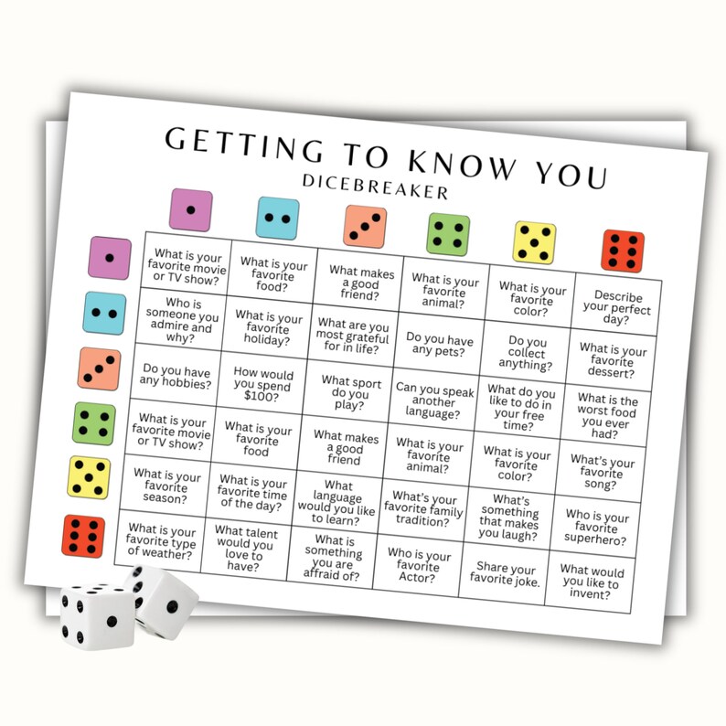 Getting to Know You Dice Game - Back to School - Classroom Icebreaker ...
