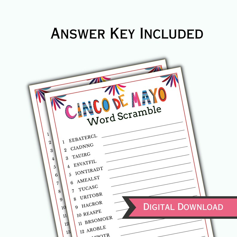 10 Cinco De Mayo Game Bundle for Kids - Family Game Night - Classroom ...