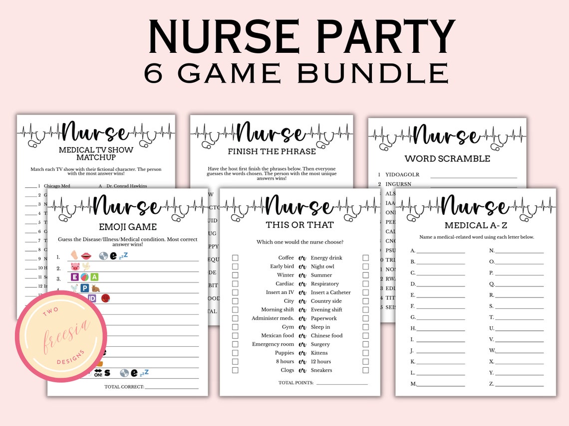 6 Printable Nurse Theme Party Games Nurse Graduation Game Nurse ...