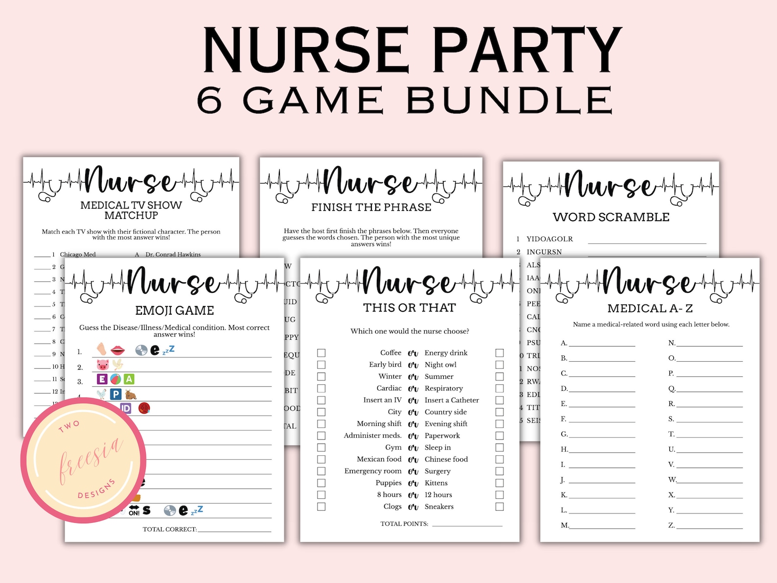 6 Printable Nurse Theme Party Games - Nurse Graduation Game - Nurse ...