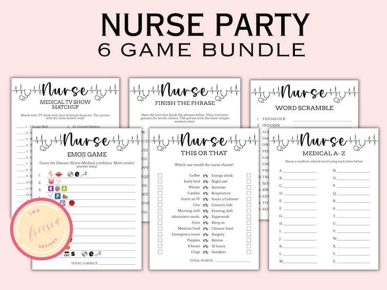 6 Printable Nurse Theme Party Games - Nurse Graduation Game - Nurse ...