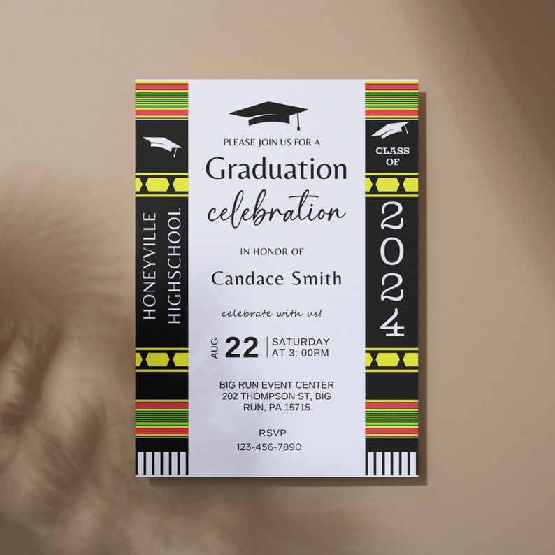 Editable Kente Graduation Invitation Template 2024 Photo Graduation ...