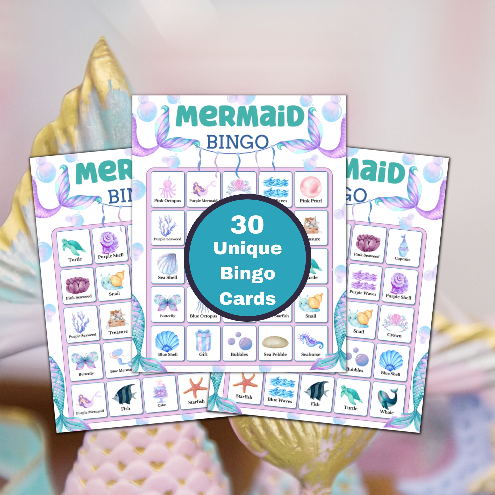 Mermaid Bingo Printable Game for Birthday Parties, Activities - Under ...