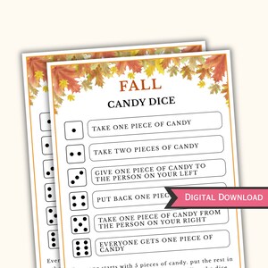 Fall Candy Dice Game - Printable Autumn Game - Fun Fall Time Activities ...