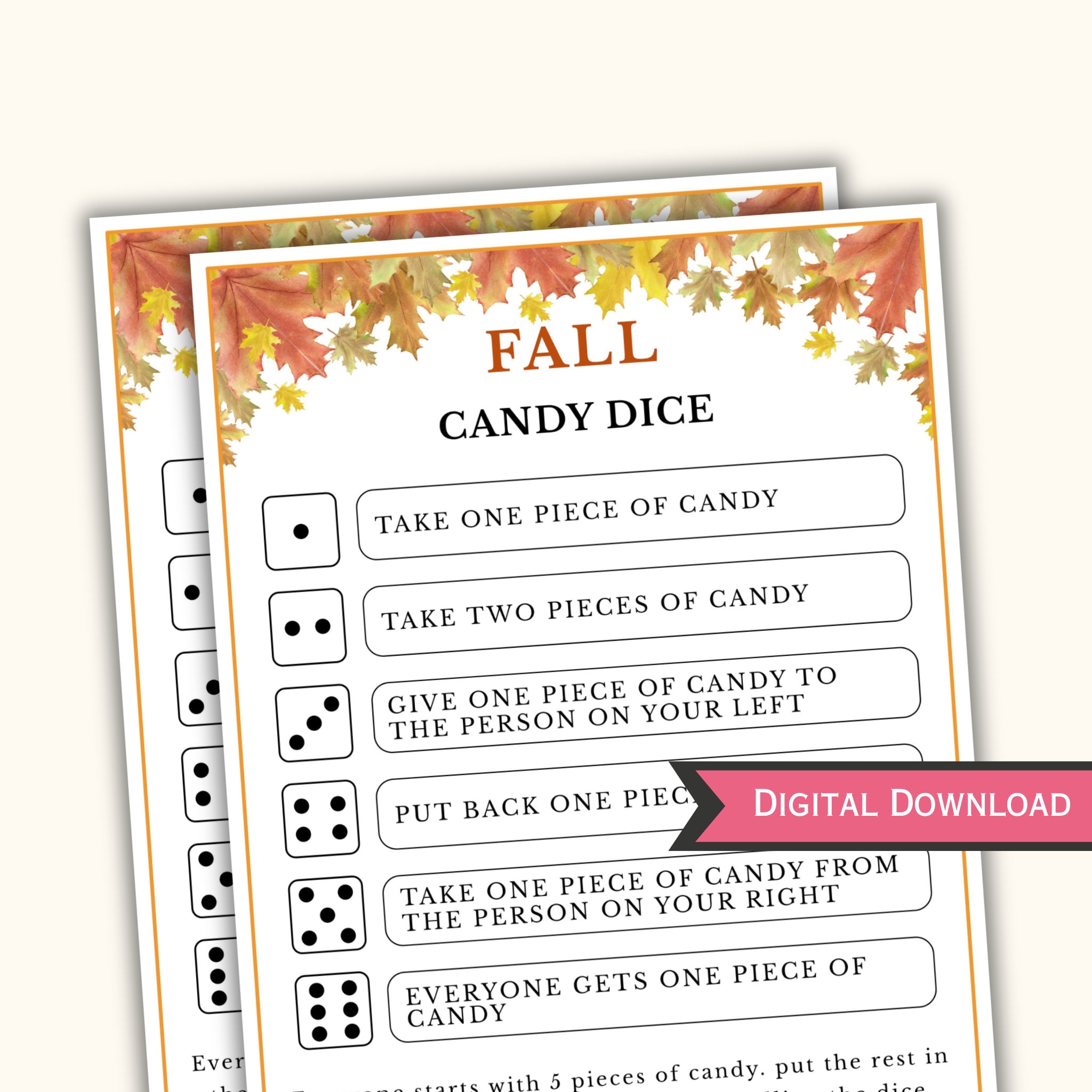 Fall Candy Dice Game - Printable Autumn Game - Fun Fall Time Activities ...
