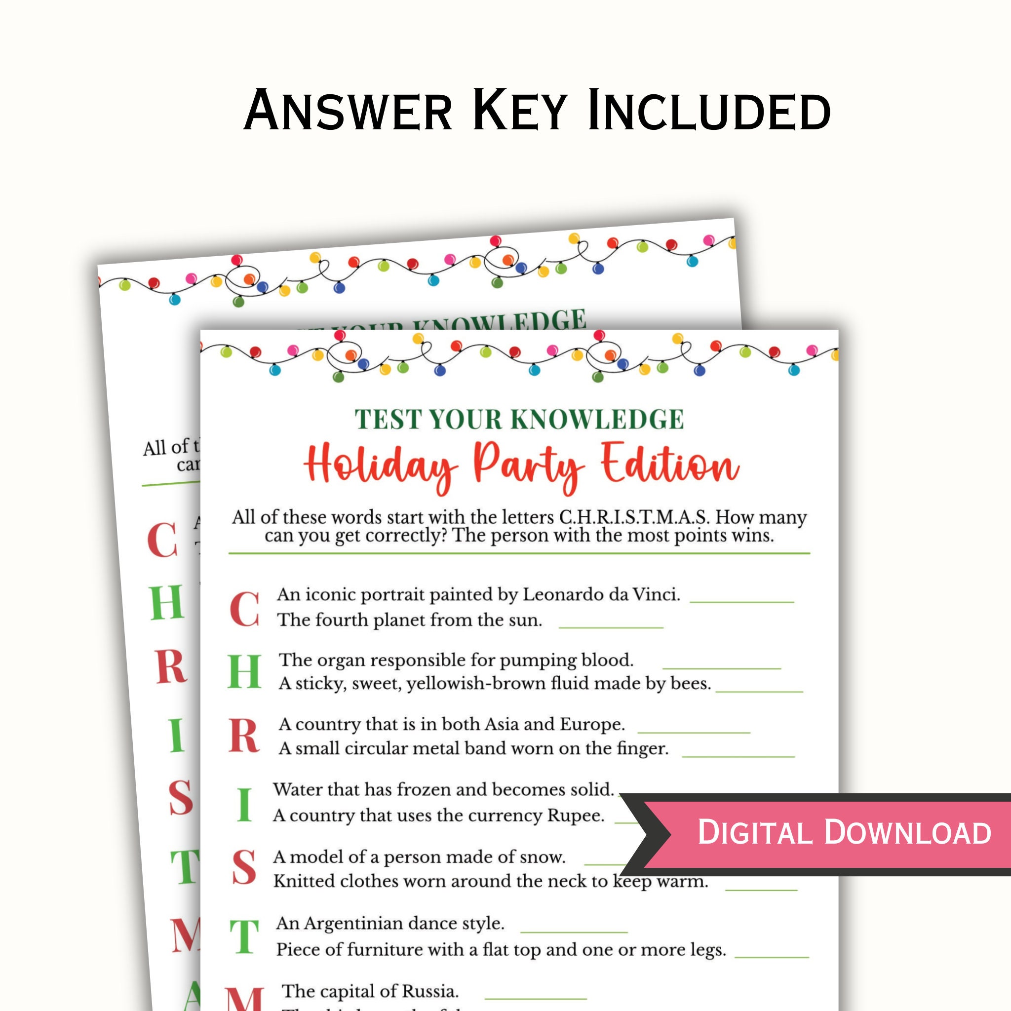 Holiday Party Game - Christmas Printable Game - Party Starter Game ...