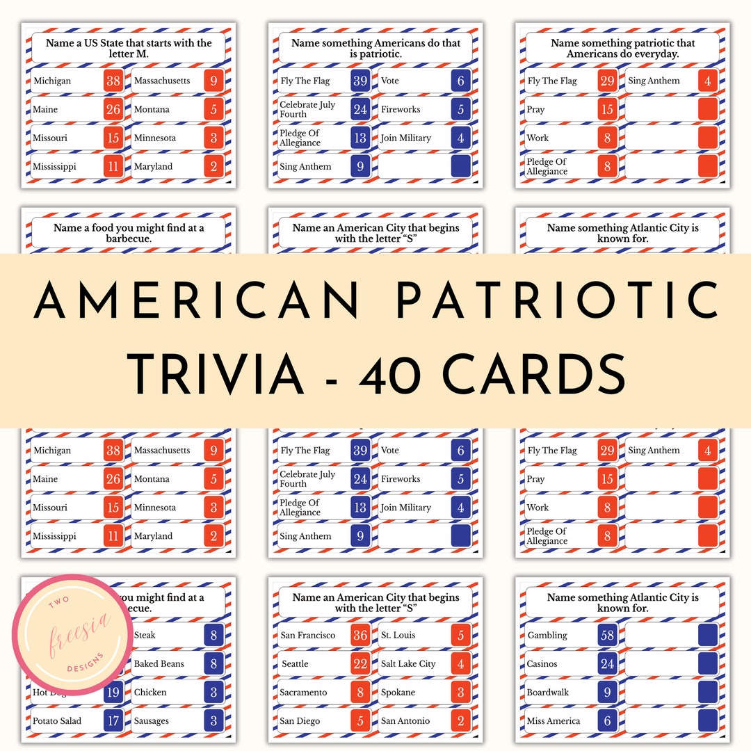 American Trivia Feud - Printable 4th July Party Game for Independence ...