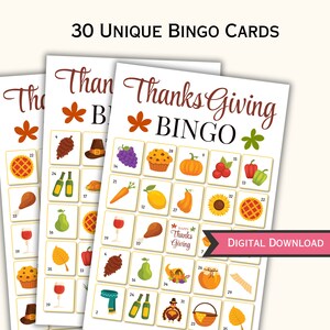 30 Thanksgiving Bingo Cards - Printable Thanksgiving Games for Kids and ...