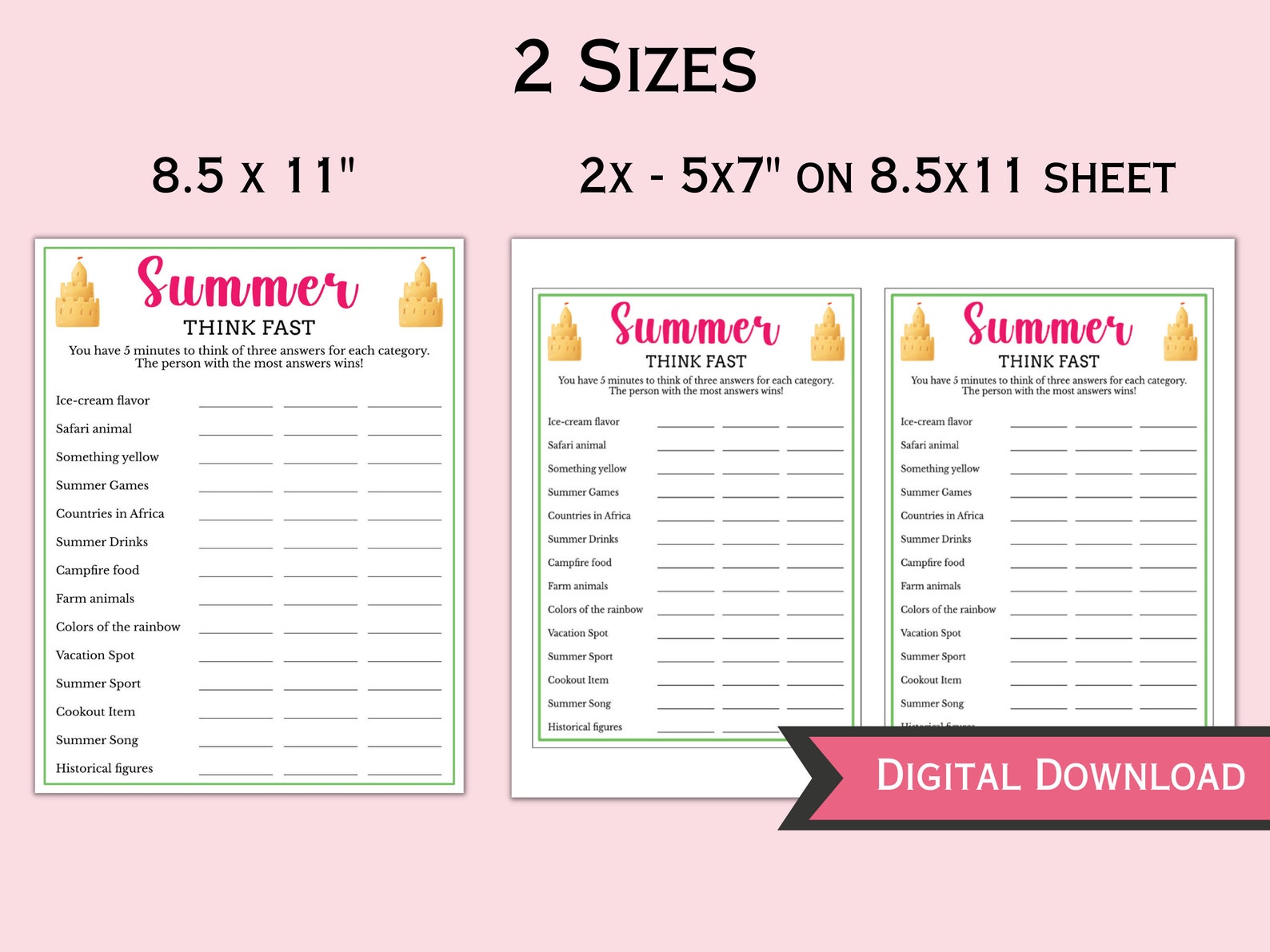 Summer Think Fast Game - Printable Summer Game and Activity for Kids ...