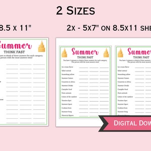 Summer Think Fast Game - Printable Summer Game and Activity for Kids ...