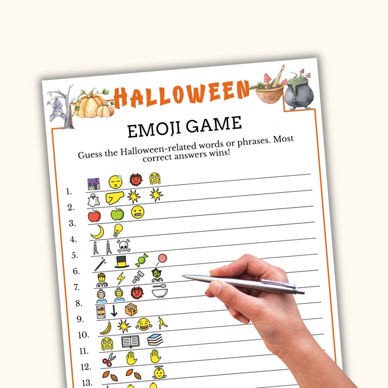 Halloween Emoji Game - Printable Halloween Party Game for Kids, Teens ...