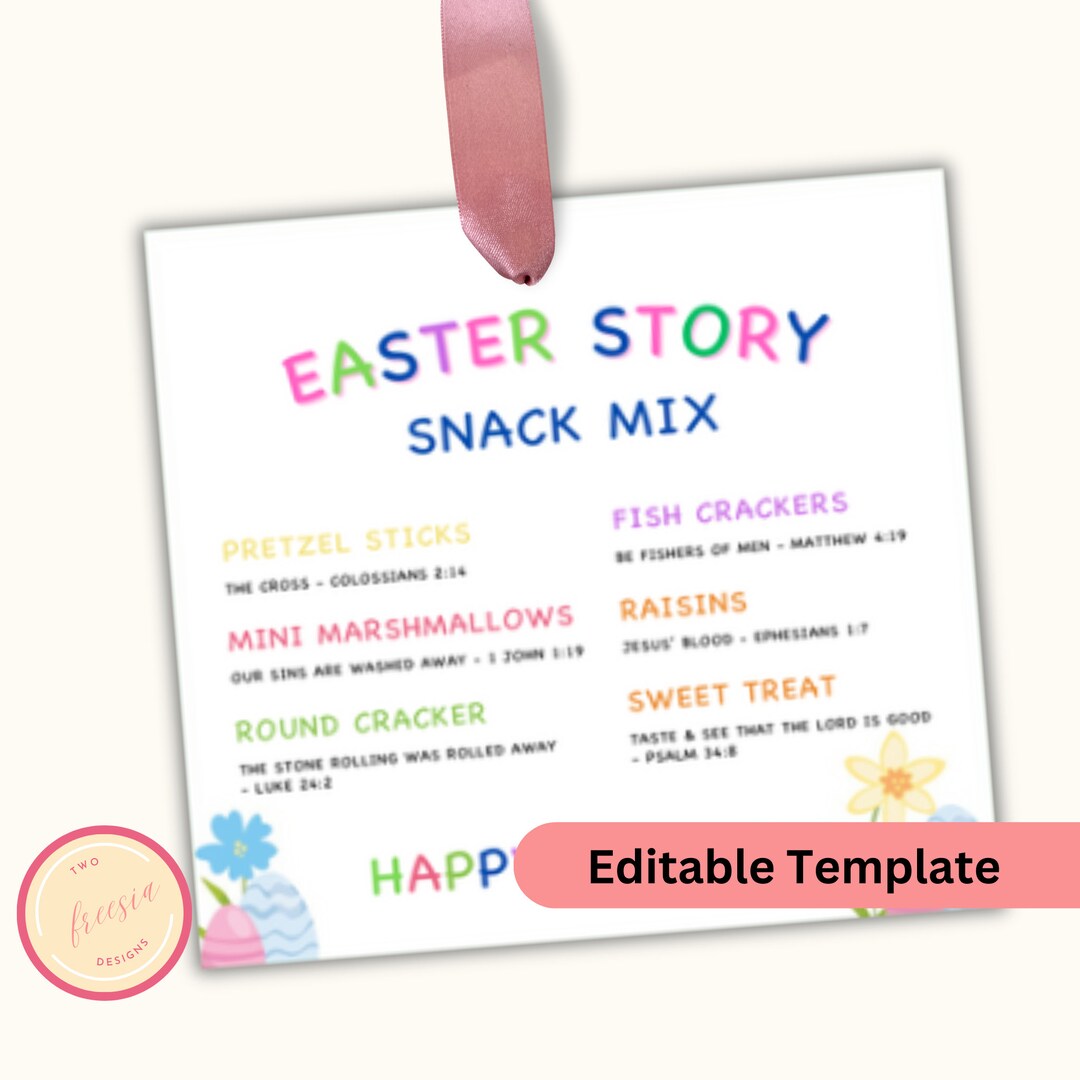 Editable Easter Story Snack Mix - Printable Easter Treat Gift Tag ...