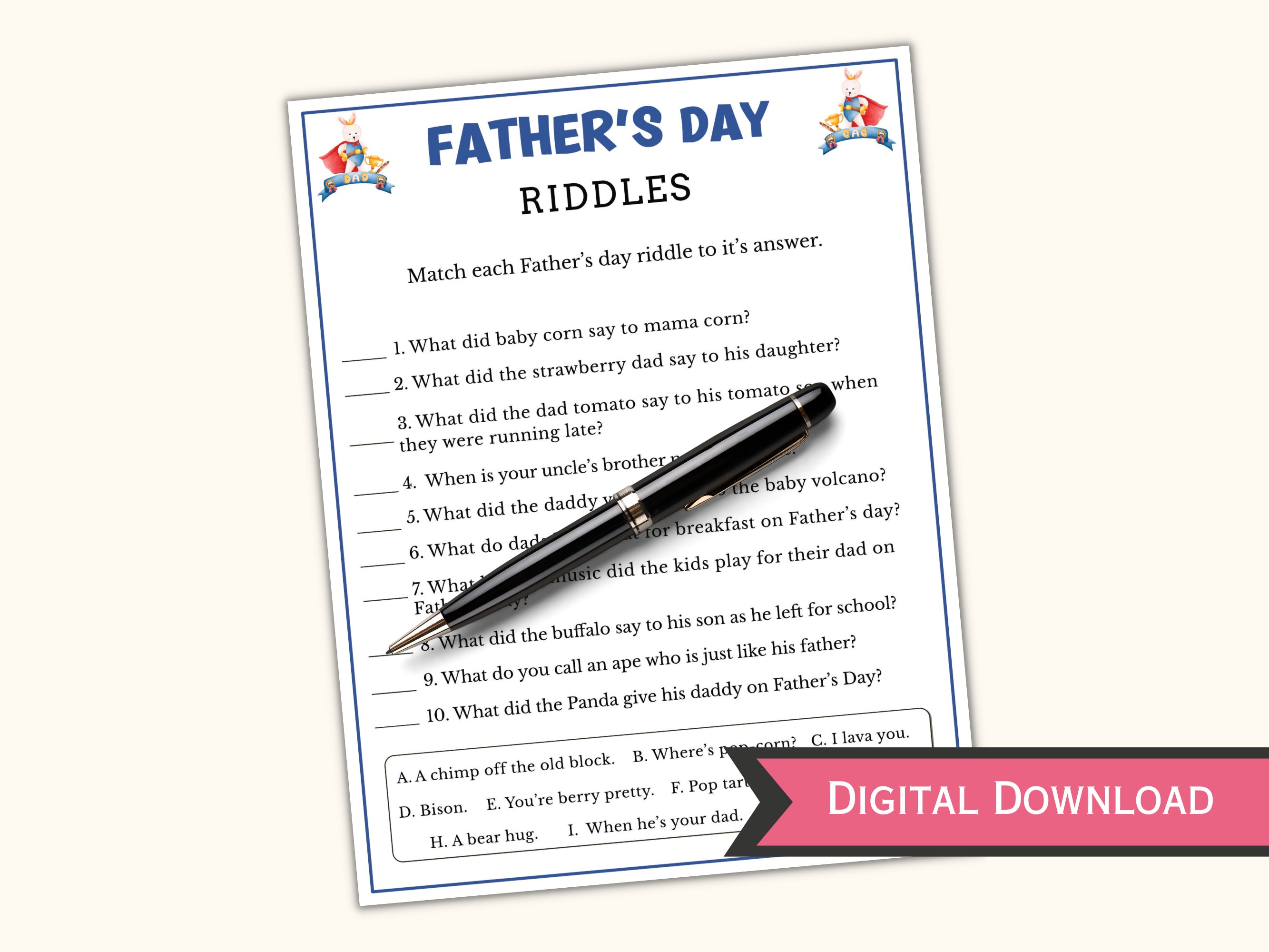 Father's Day Riddles Game - Printable Father's Day Game for Kids and ...