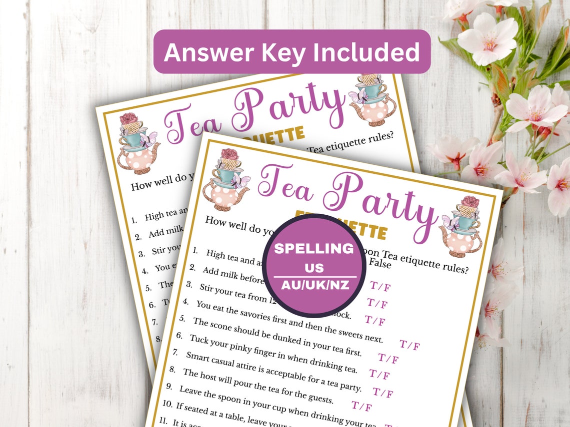 Tea Etiquette Game - Printable Tea Party Games for Birthdays, Bridal ...