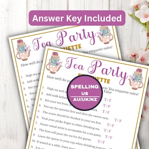 Tea Etiquette Game - Printable Tea Party Games for Birthdays, Bridal ...