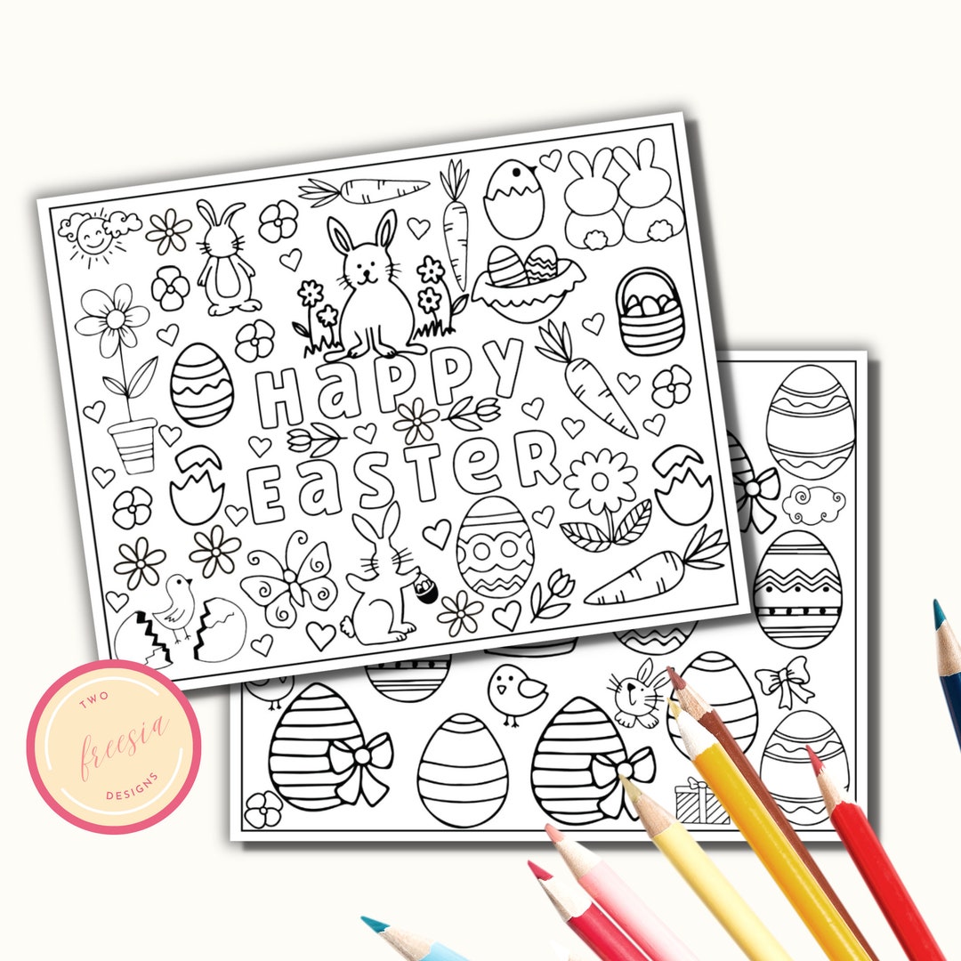 Printable Easter Doodle Coloring Pages - Egg Placemat Activity Sheets ...
