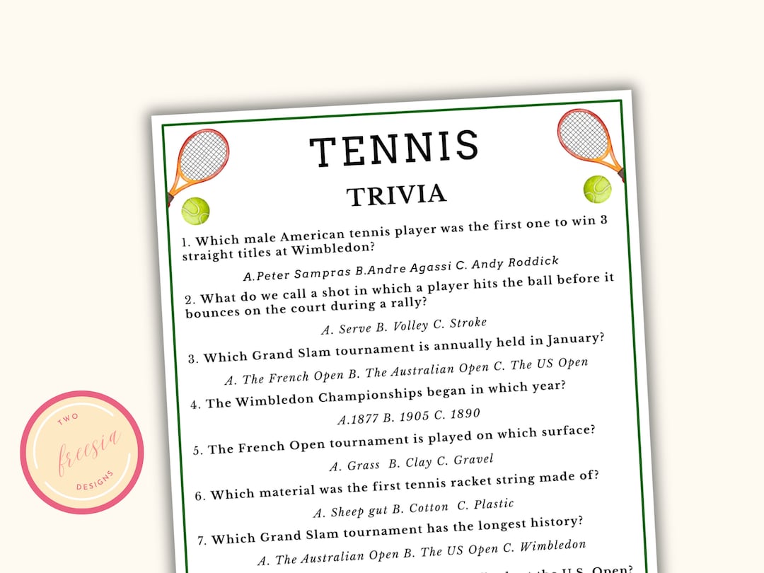 Tennis Trivia Game - Tennis-themed Party - Printable Tennis Party Game for Tennis Tournament ...
