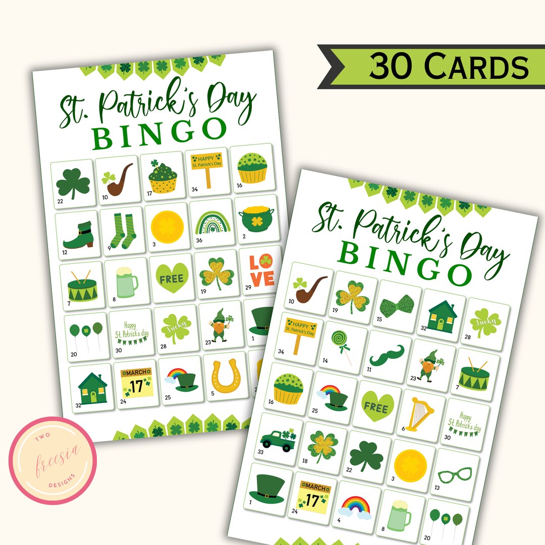 Printable St Patrick's Day Bingo Game - 30 Unique Cards - Party ...