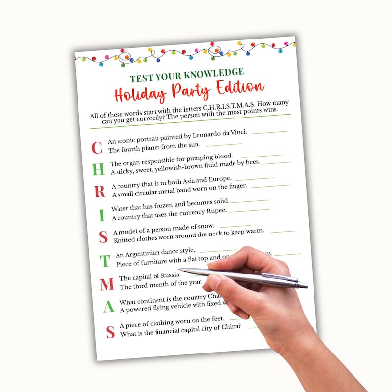 Holiday Party Game - Christmas Printable Game - Party Starter Game ...
