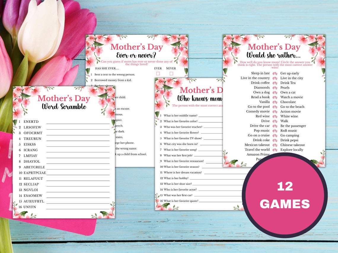 Printable Mother's Day Game Bundle for Kids and Adults Family Party ...