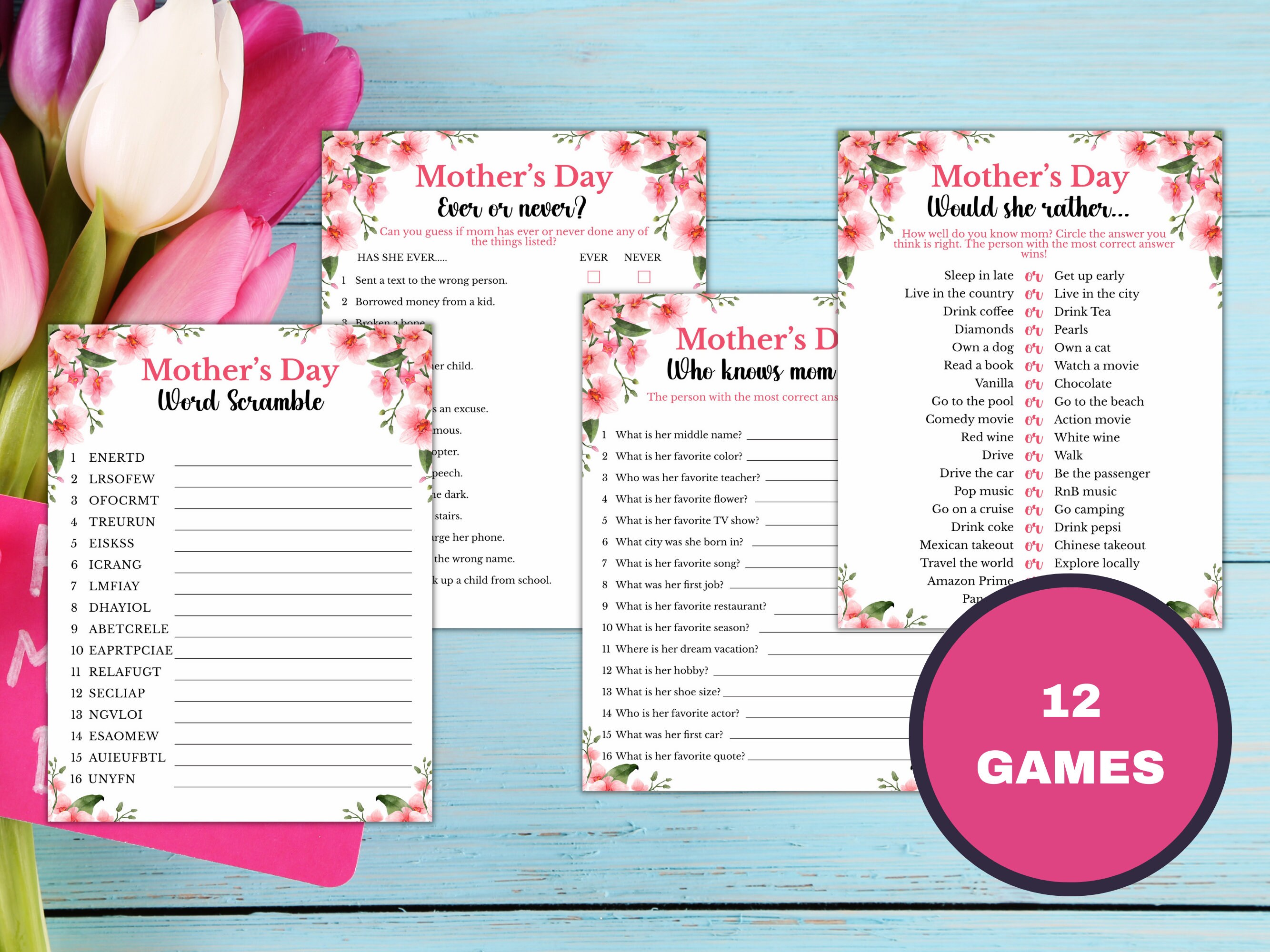 Printable Mother's Day Game Bundle for Kids and Adults Family Party ...