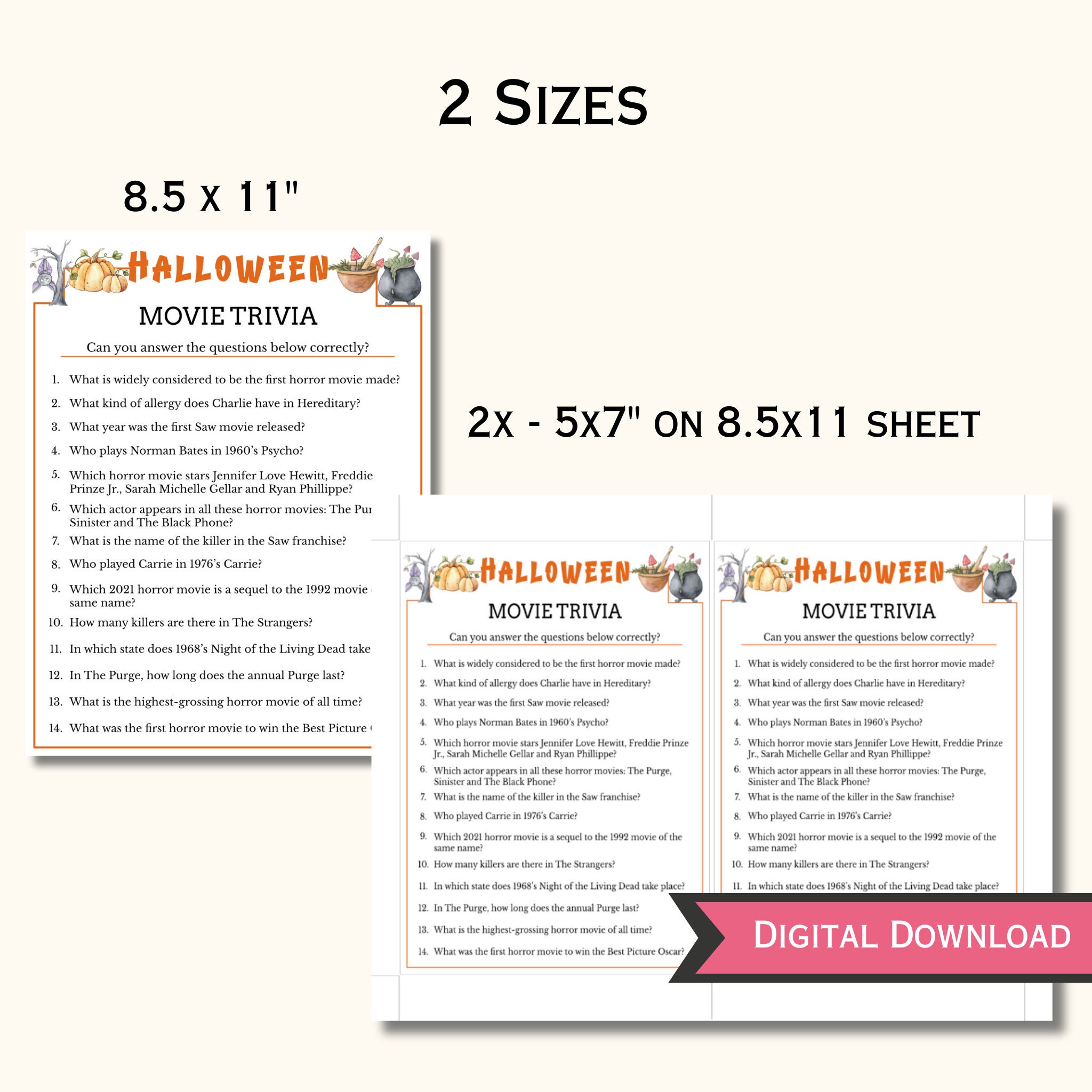 Halloween Movie Trivia - Printable Halloween Party Game for Teens and ...