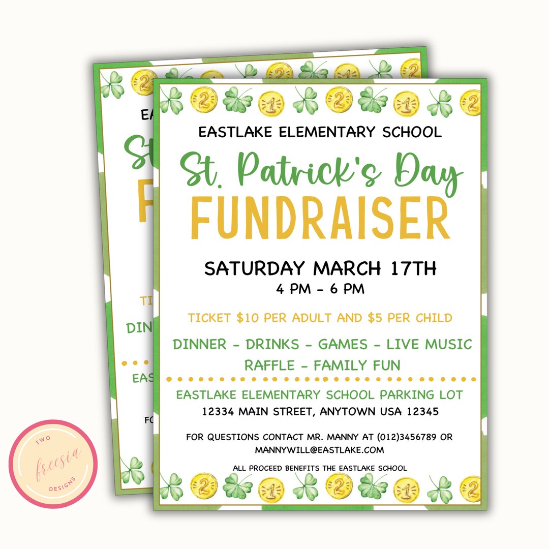 St Patrick's Day School Fundraiser Event - St Patricks Fundraiser Flyer ...