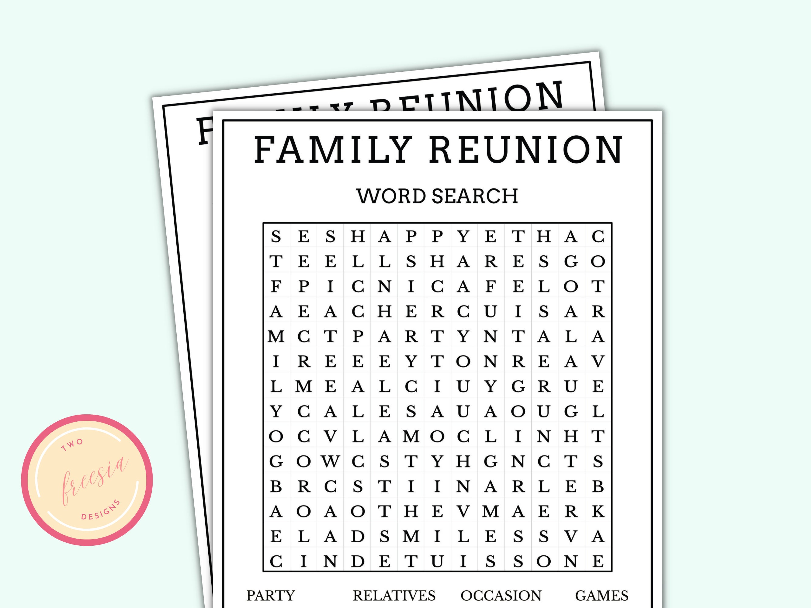 Family Reunion Word Search Game - Printable Family Reunion Party Games ...