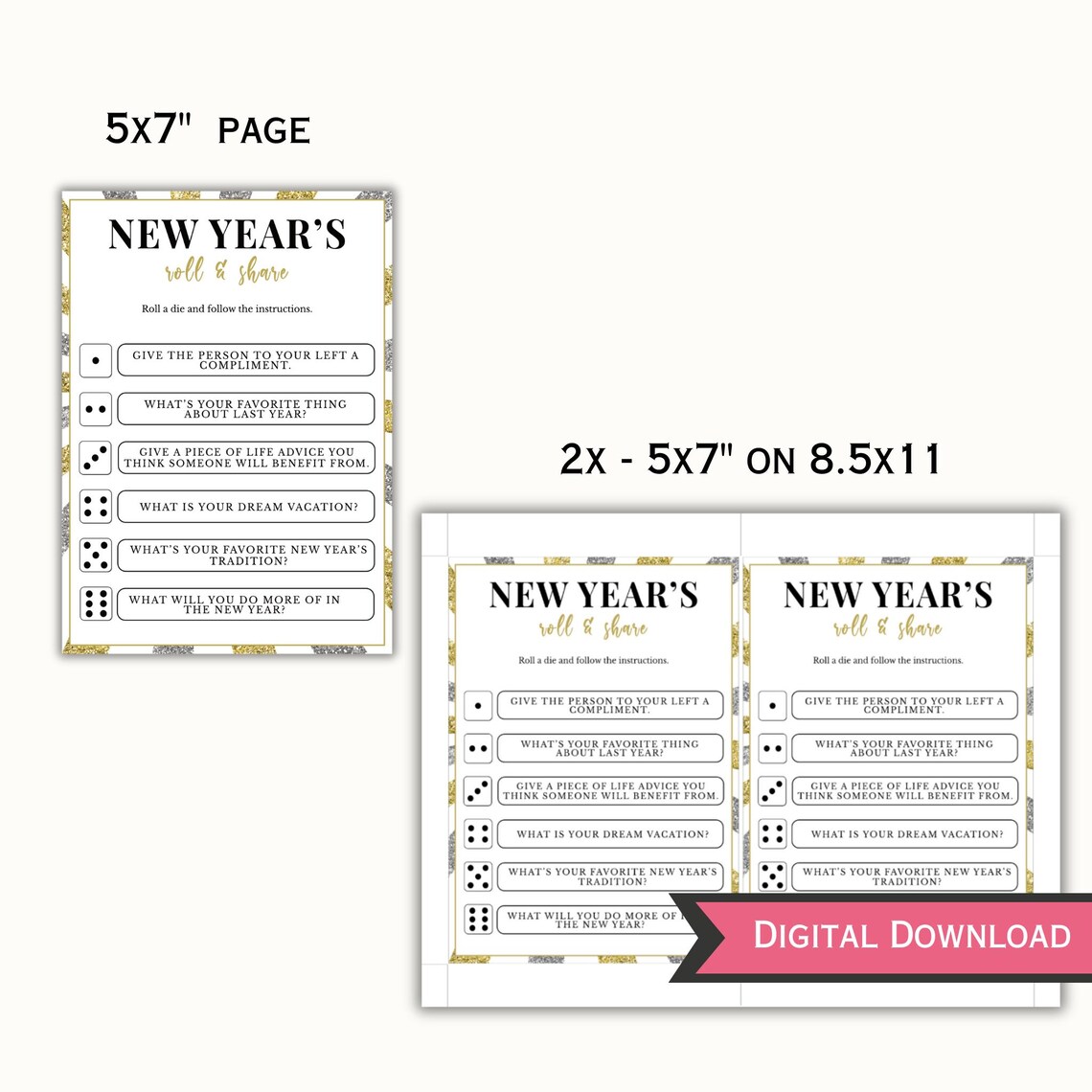 New Years Roll & Share Game, Printable 2025 New Year Party Game for ...
