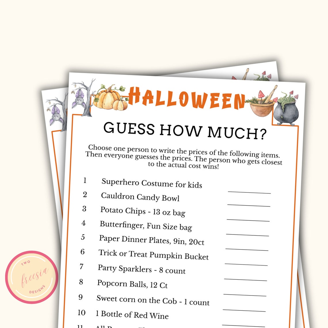 Guess How Much Game Printable Halloween Party Game for Teens and Adults ...