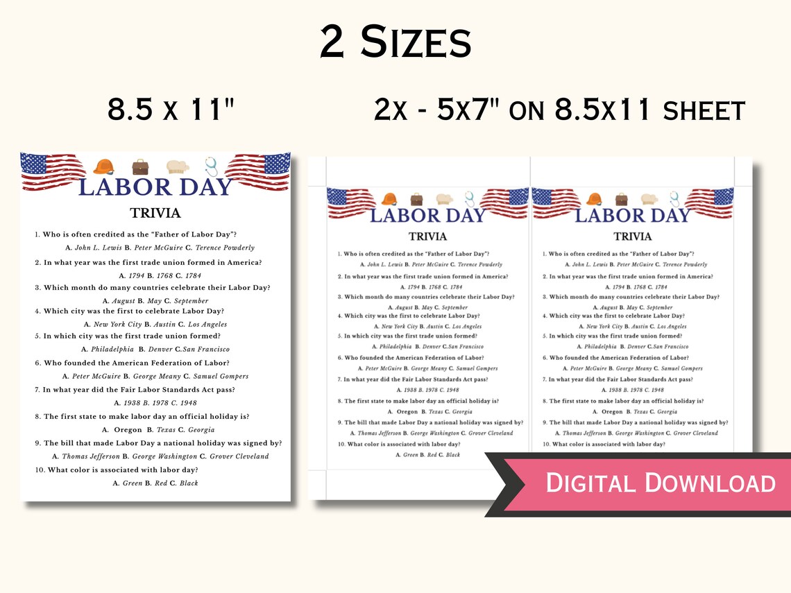 Trivia Game - Labor Day Party Game - Printable Labor Day Party Activity ...