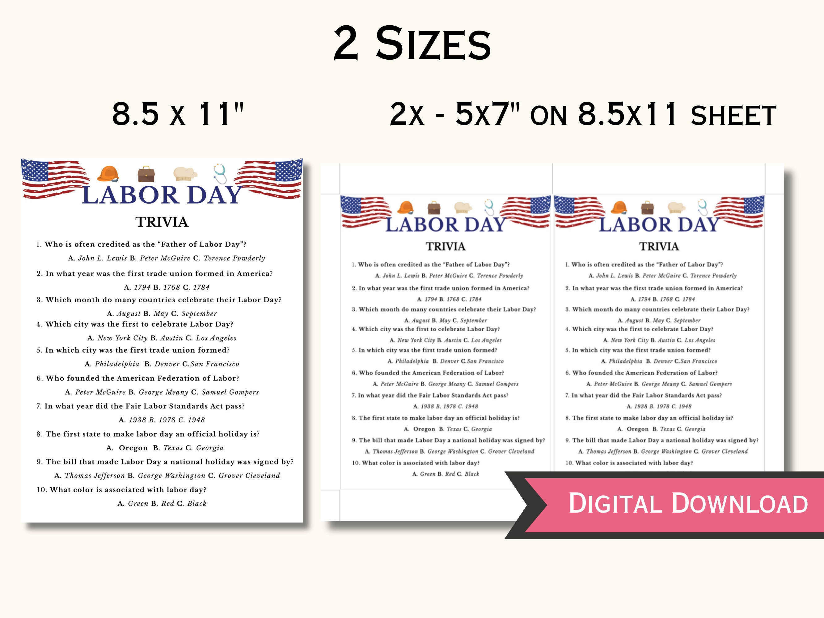 Trivia Game - Labor Day Party Game - Printable Labor Day Party Activity ...