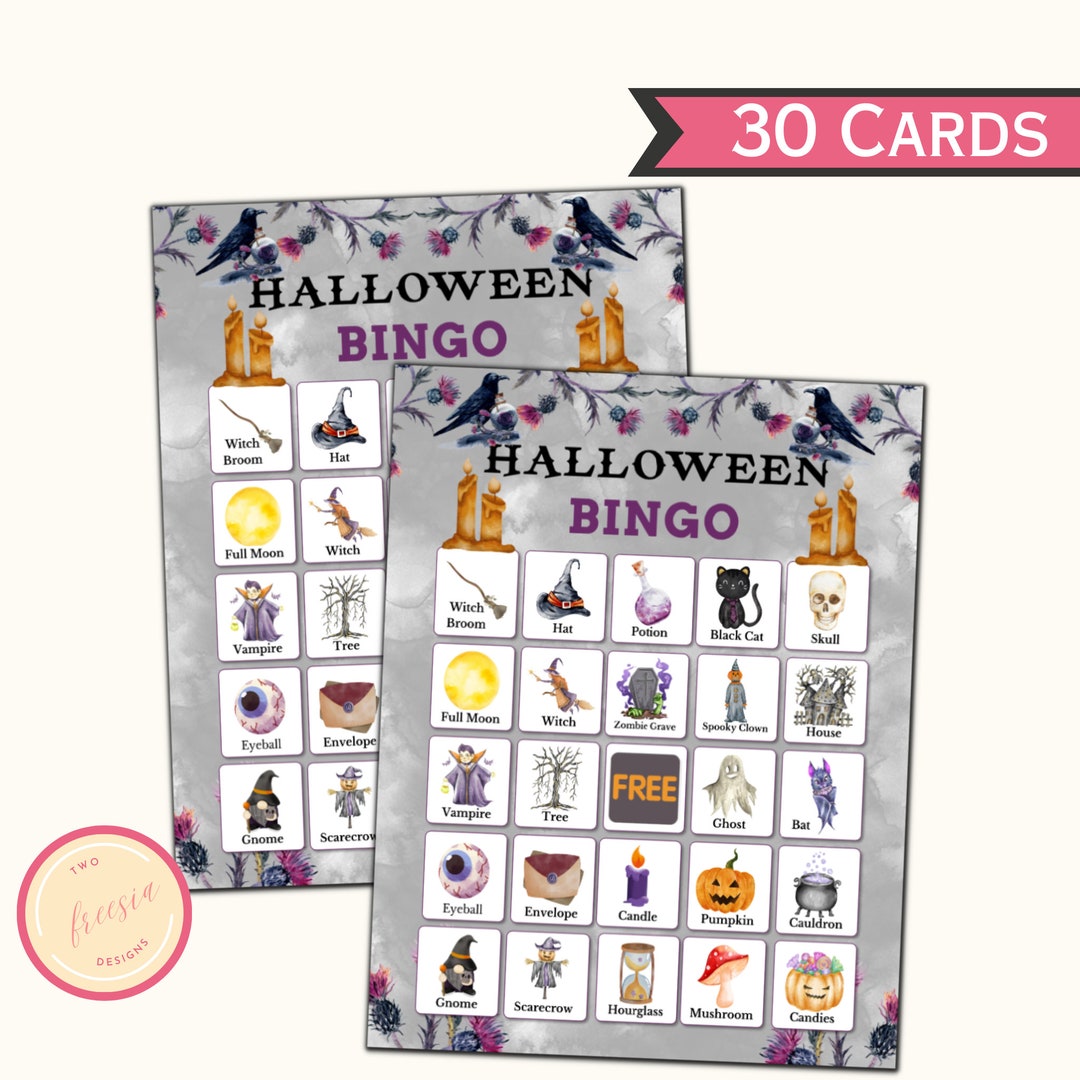 Printable Halloween Bingo Game - 30 Unique Cards for Kids, Teens or ...