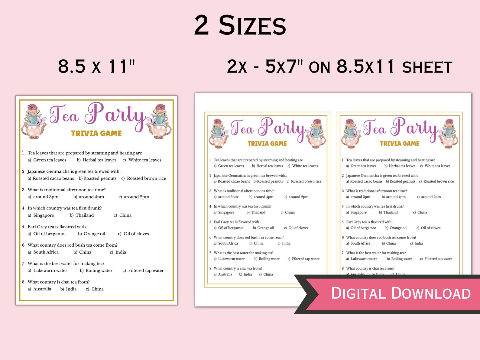 Tea Party Trivia Game - Printable Tea Party Games for Birthdays, Bridal ...