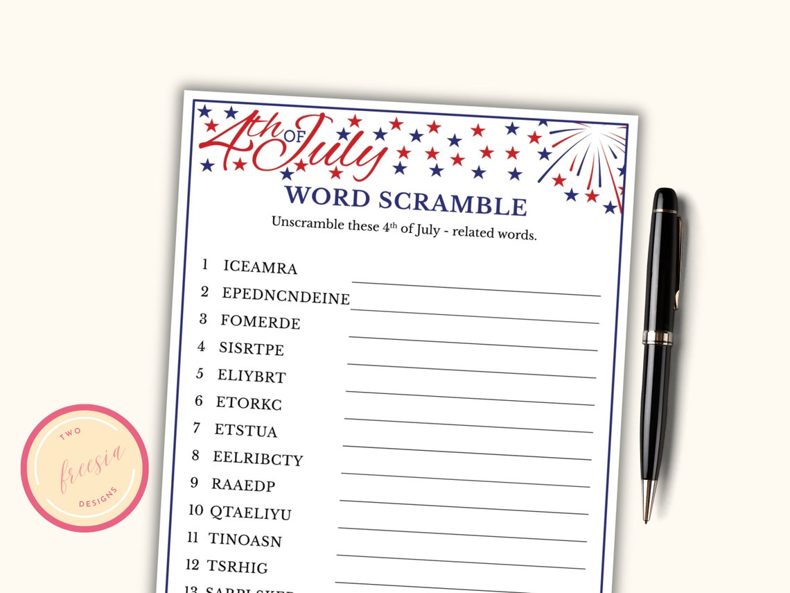 4th of July Word Scramble Game - Printable Fourth of July Game ...